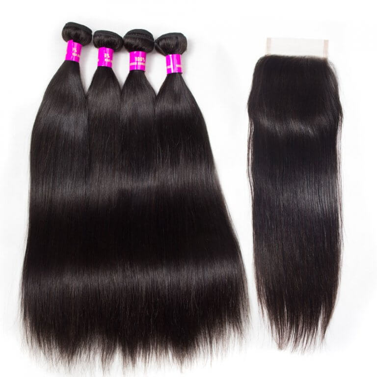Brazilian Straight Hair 4 Bundles With Closure | Tinashe Hair