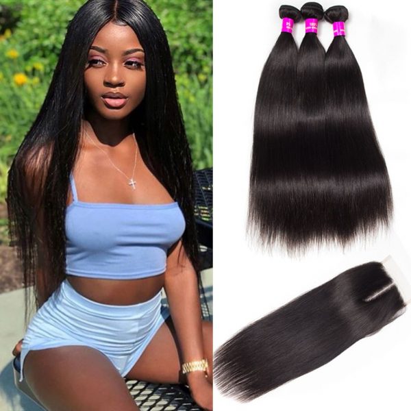 Brazilian Straight Hair 4 Bundles With Closure | Tinashehair