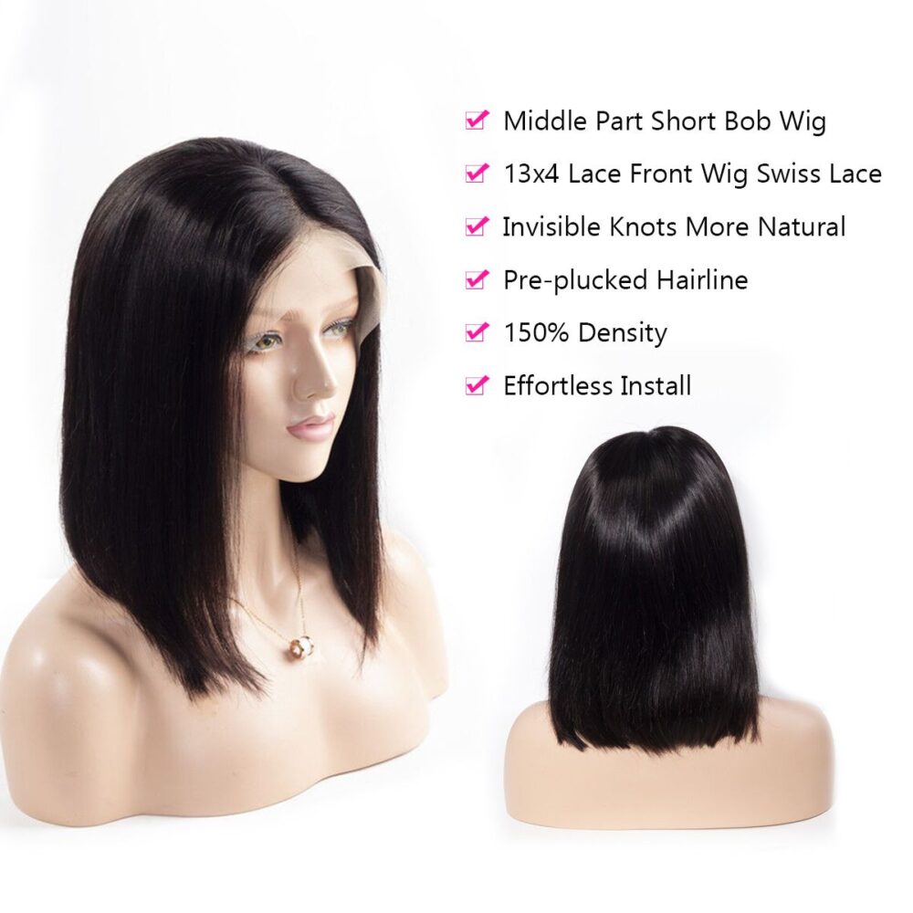 Straight Human Hair Lace Front Short Bob Wigs | Tinashehair
