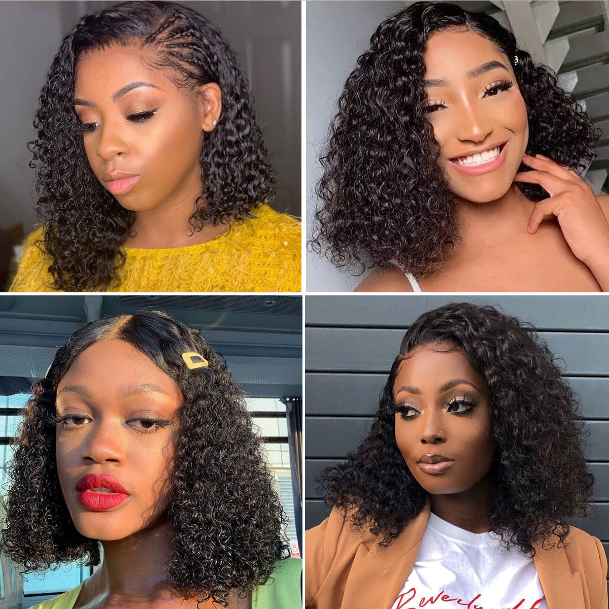 Curly Human Hair Lace Front Short Bob Wigs | Tinashehair