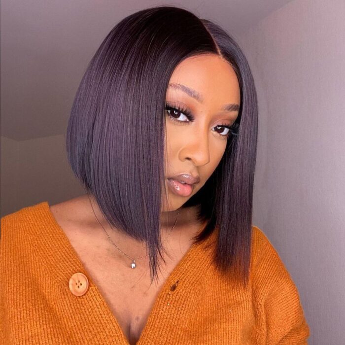 Straight Human Hair Lace Front Short Bob Wigs | Tinashehair