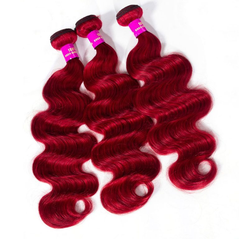 Red Human Hair Brazilian Body Wave 3 Bundles with Closure for Full Head ...