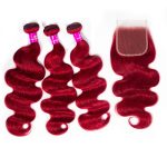 Red Human Hair Brazilian Body Wave 3 Bundles with Closure for Full Head ...