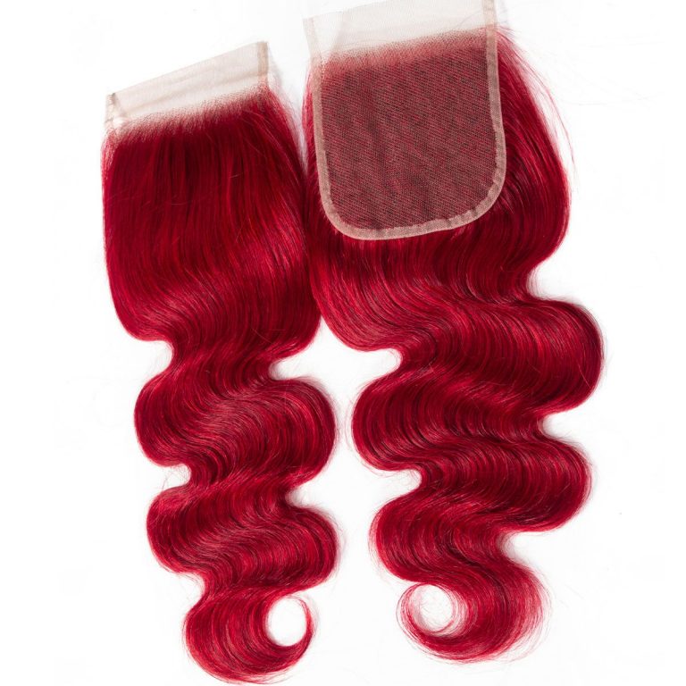 Red Human Hair Brazilian Body Wave 3 Bundles with Closure for Full Head ...