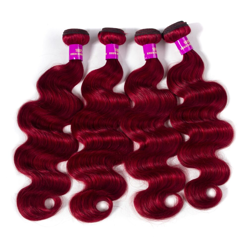 Red Human Hair Brazilian Body Wave 3 Bundles with Closure for Full Head ...