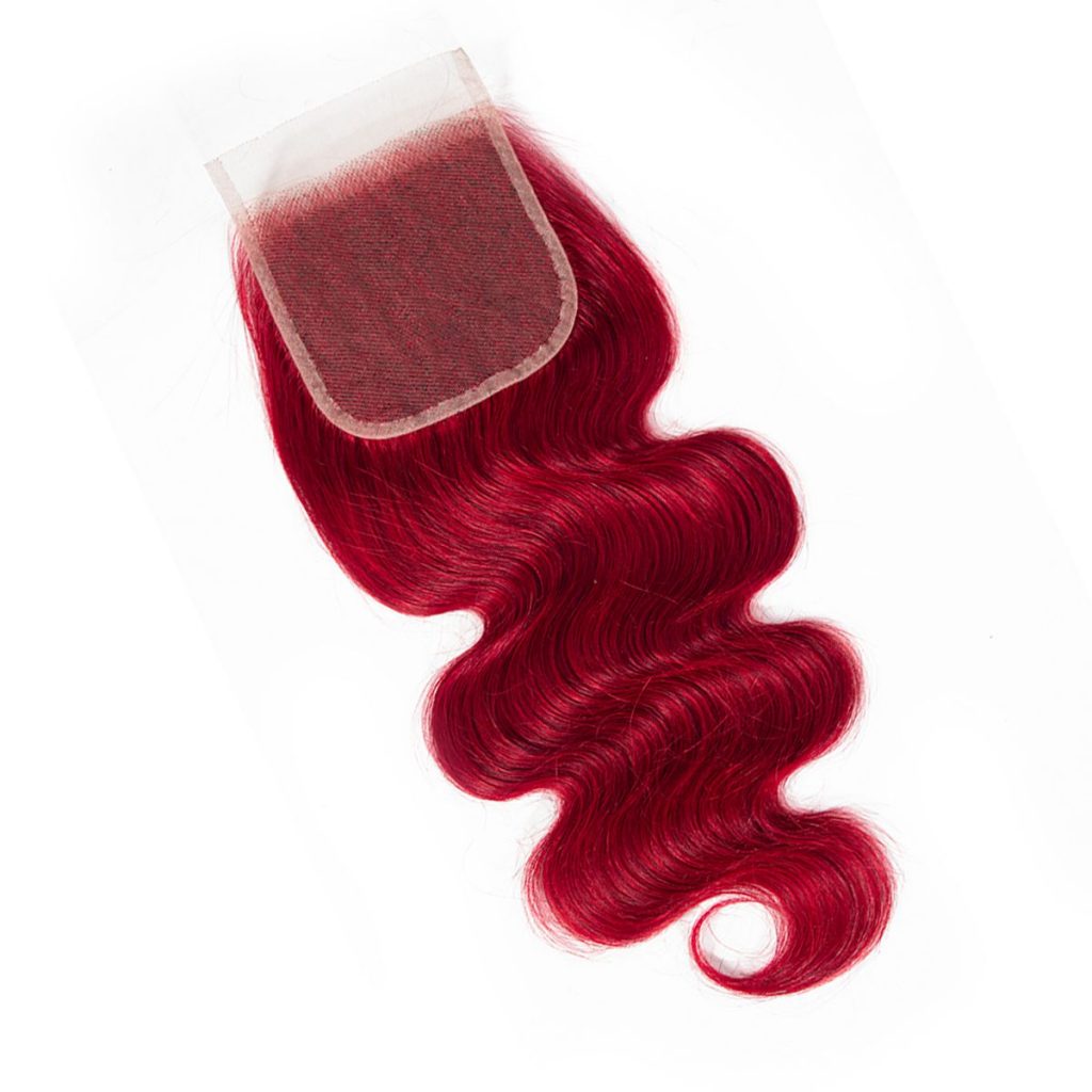 Red Human Hair Brazilian Body Wave 3 Bundles with Closure for Full Head ...