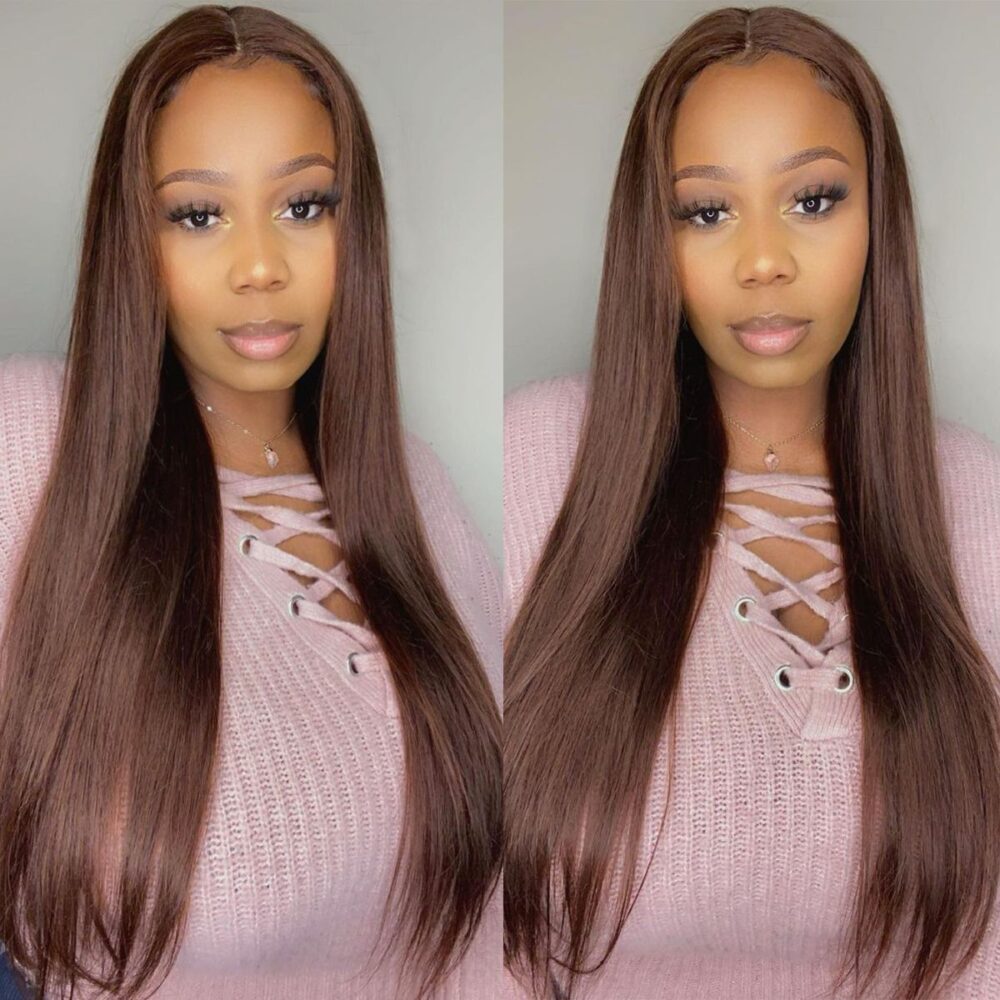 Dark Brown Straight Human Hair 13x4 HD Lace Front Wigs | Tinashehair
