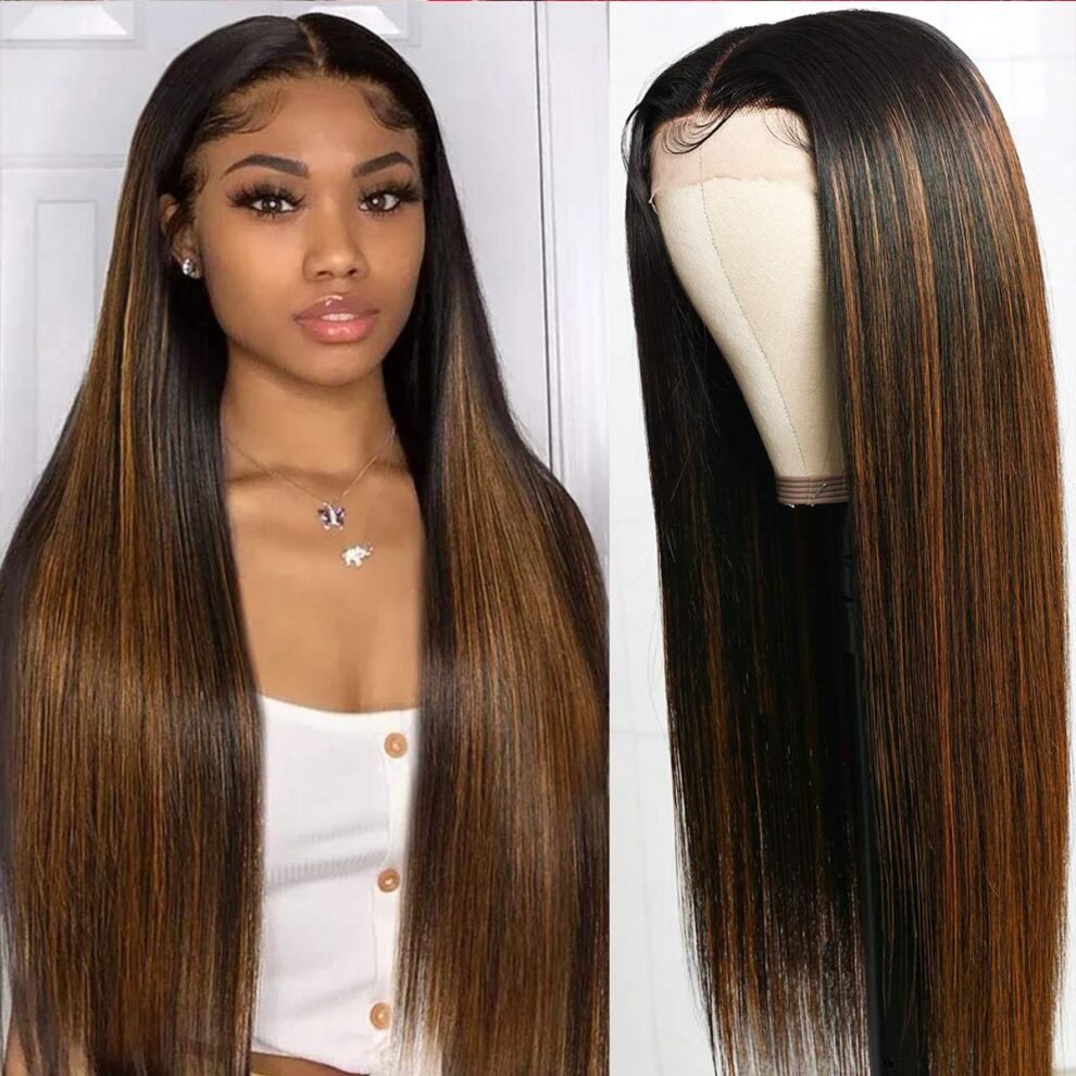 Highlight Straight Hair Honey Brown 13x4 HD Lace Front Wigs | Tinashehair