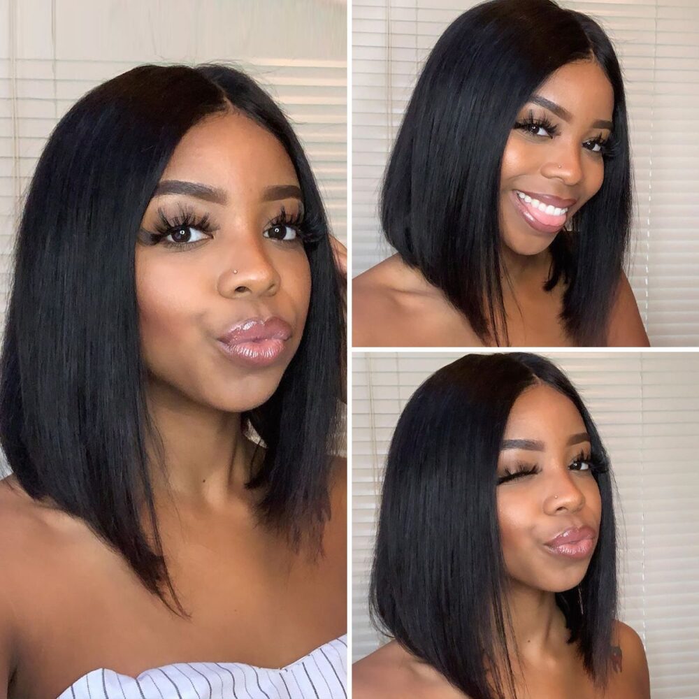 Straight Human Hair Lace Front Short Bob Wigs | Tinashehair