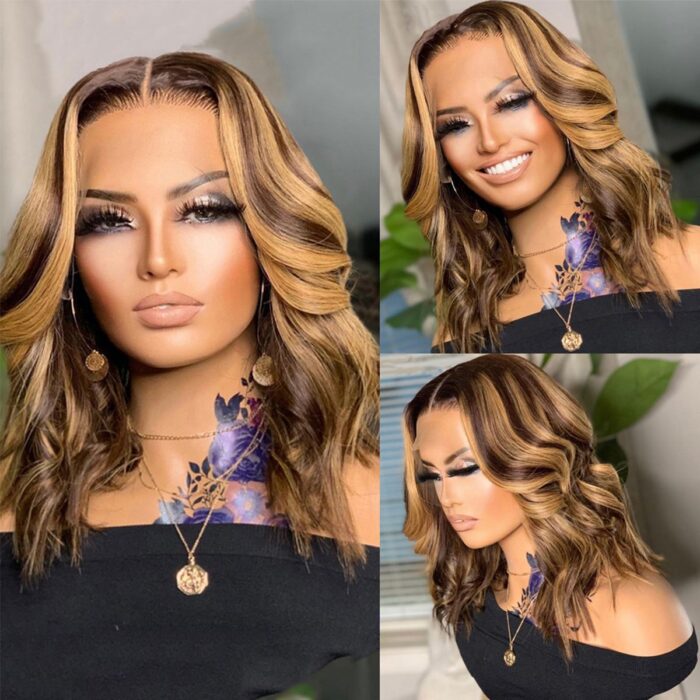 Highlight Shoulder Length Wig Body Wave Lace Front Wig Full & Volume ...