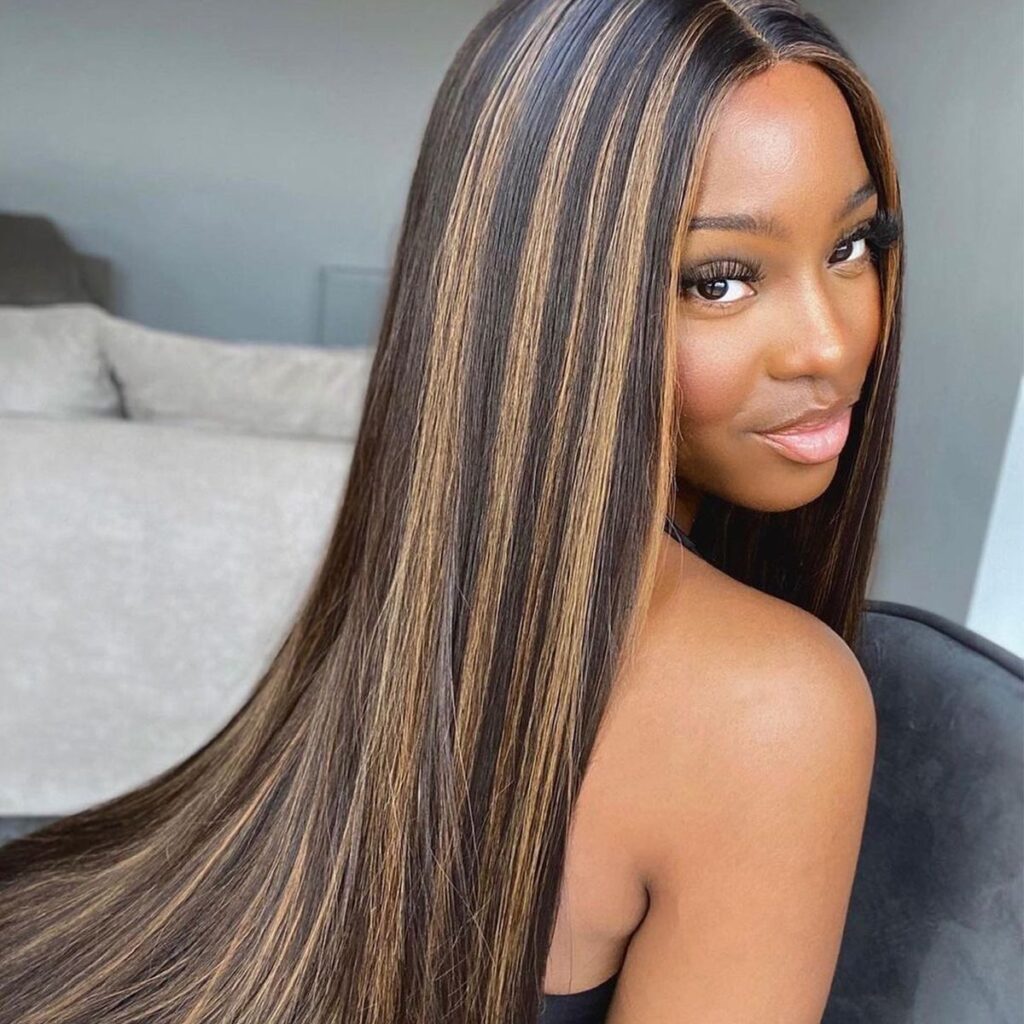 Highlight Straight Hair Honey Brown 13x4 HD Lace Front Wigs | Tinashehair