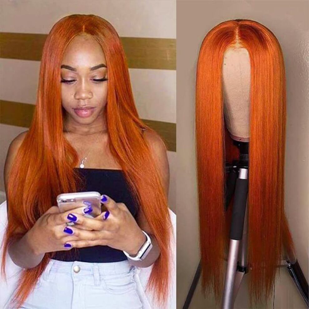Orange Ginger Color Lace Front Straight Hair Wig 180% Density | Tinashehair