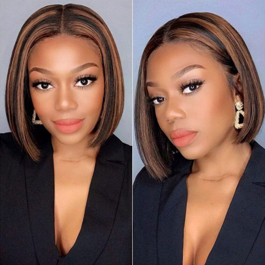Honey Blonde Highlight Short Bob Straight Hair 13x4 Lace Front Wigs 150 ...