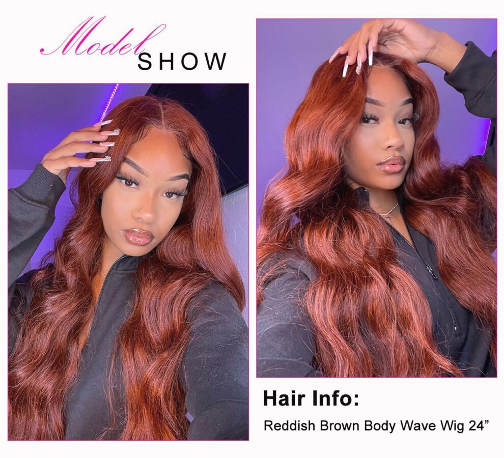 Reddish Brown #33 Body Wave 6x5 13x4 HD Lace Front Wig 180% Human Hair ...