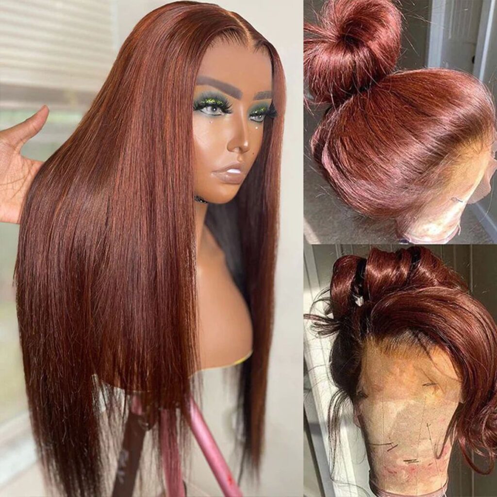 Reddish Brown #33 Color Straight 13x4 Full Frontal Lace Wig HD Lace Wig ...