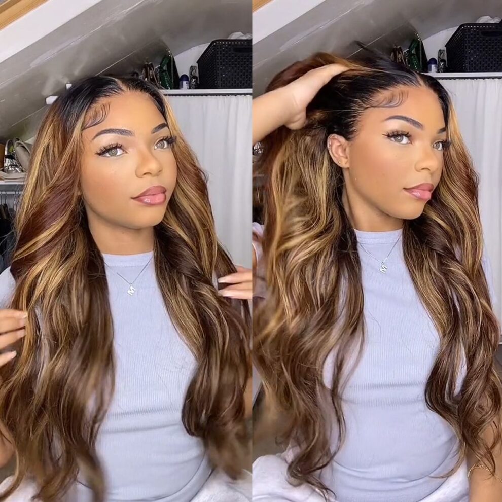 Ombre Highlight Brown With Dark Roots Balayage Body Wave 6x5 13x4 HD ...