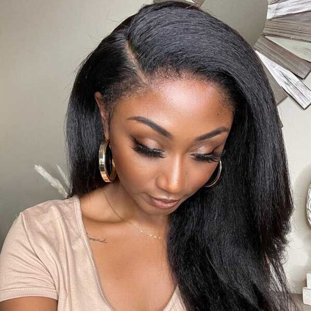 4C Edges Hairline Kinky Straight 13x4 Lace Front Wig Glueless Wig Super ...