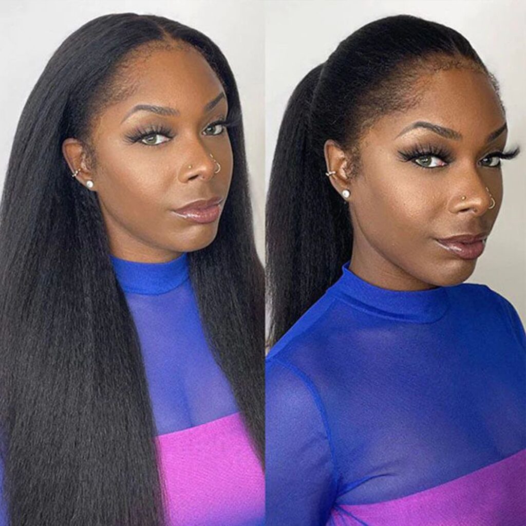 4C Edges Hairline Kinky Straight 13x4 Lace Front Wig Glueless Wig Super ...