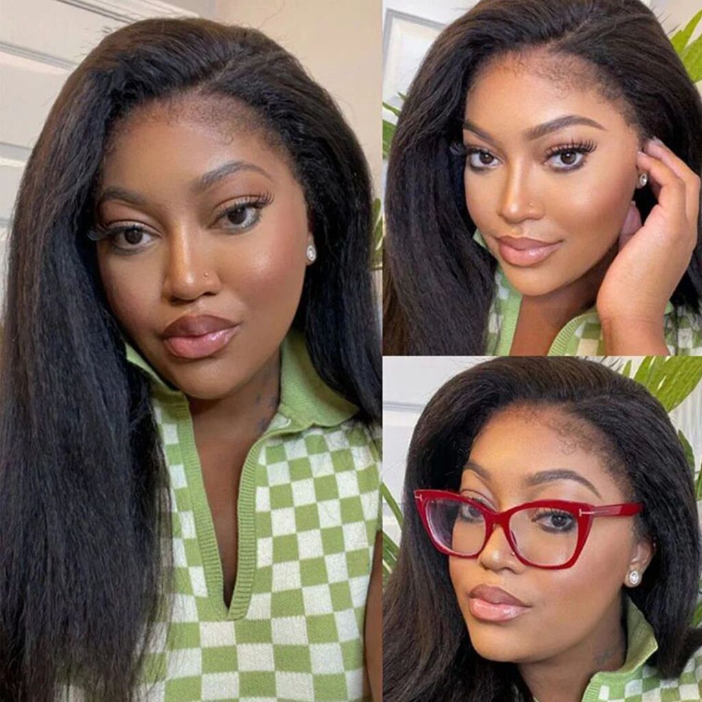 4C Edges Hairline Kinky Straight 13x4 Lace Front Wig Glueless Wig Super ...