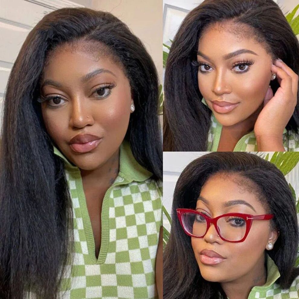 4C Edges Hairline Kinky Straight 13x4 Lace Front Wig Glueless Wig Super ...