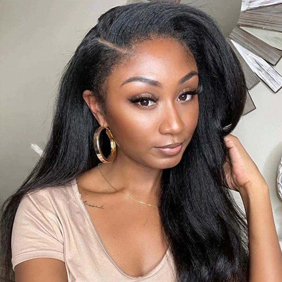 4C Edges Hairline Kinky Straight 13x4 Lace Front Wig Glueless Wig Super ...