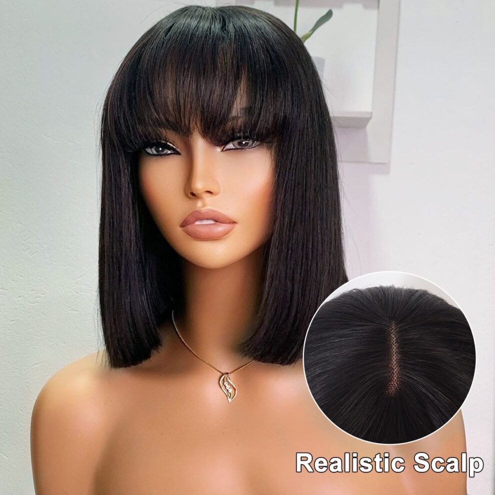 Put On & Go Straight Bob Wig With Bangs Minimalist Undetectable HD Lace ...